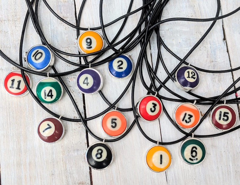 POOL BALL Billiard Pendant and Necklace Repurposed Jewelry Number Charm ...
