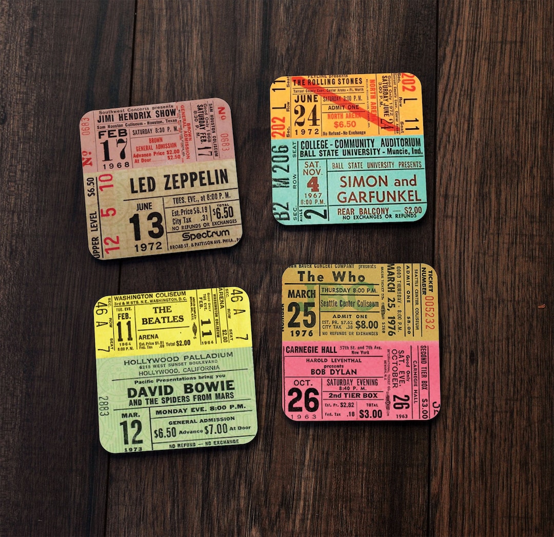 Vintage Rock Band Concert Ticket Coaster Set 60s-70s Music - Etsy UK