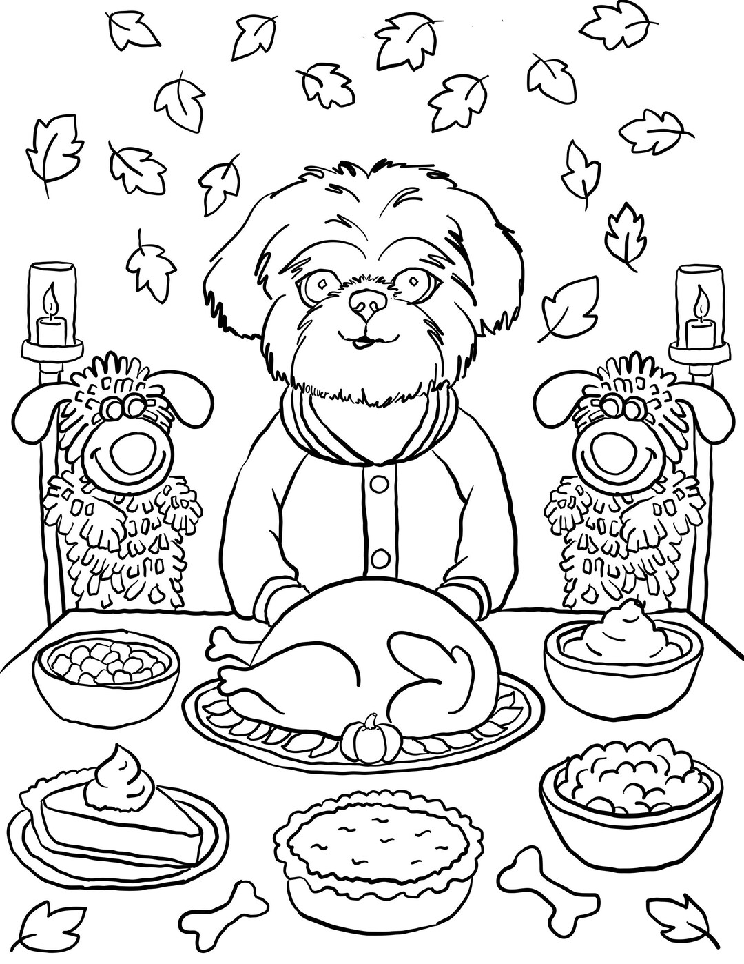 Coloring DIGITAL Page Oliver Shihtzu Thanksgiving With His Freinds - Etsy