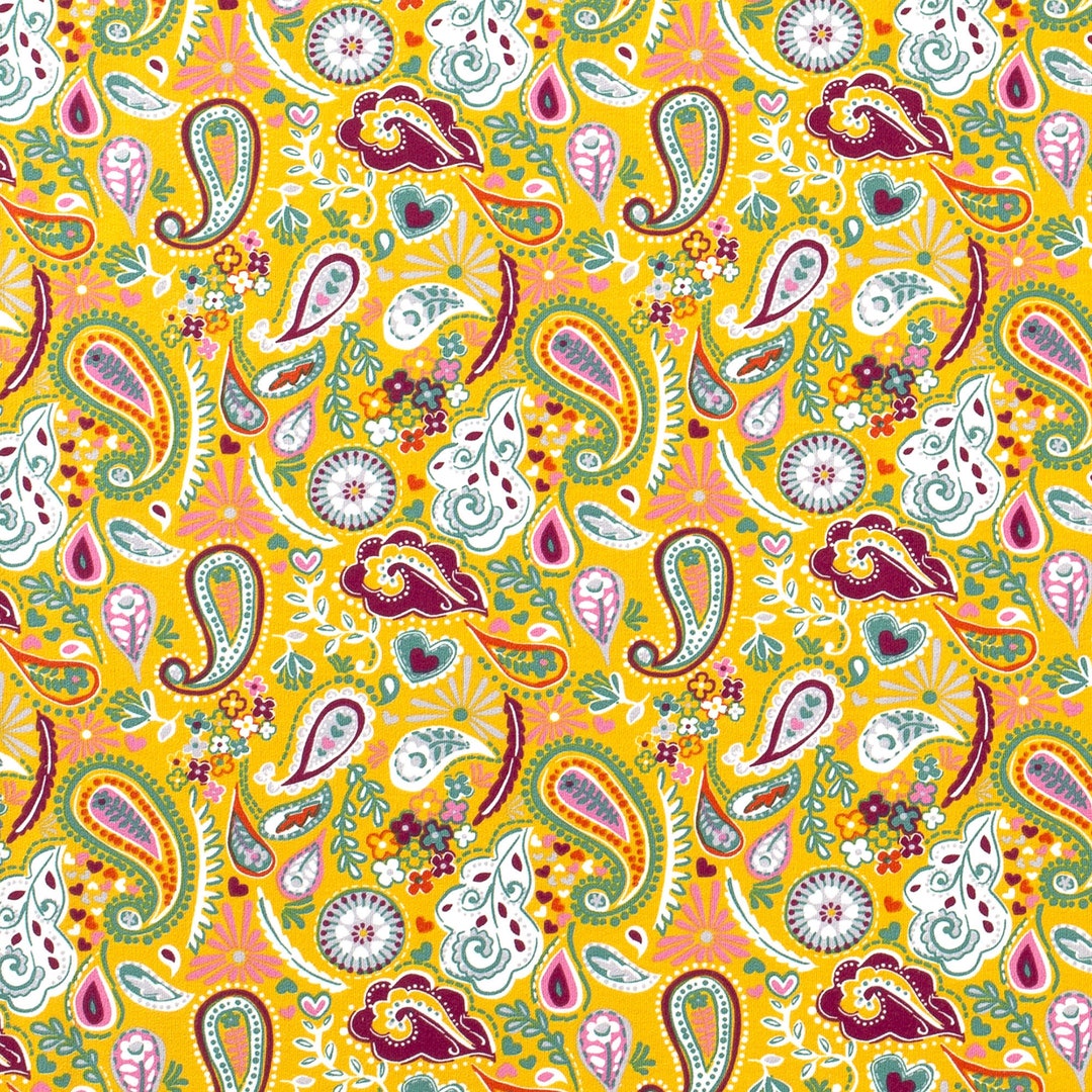 Stoff Meterware French Terry Paisley Senf - Etsy