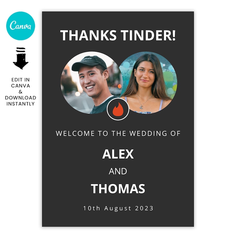 Tinder Match | Customisable Welcome Sign | Weddings & Engagement ...