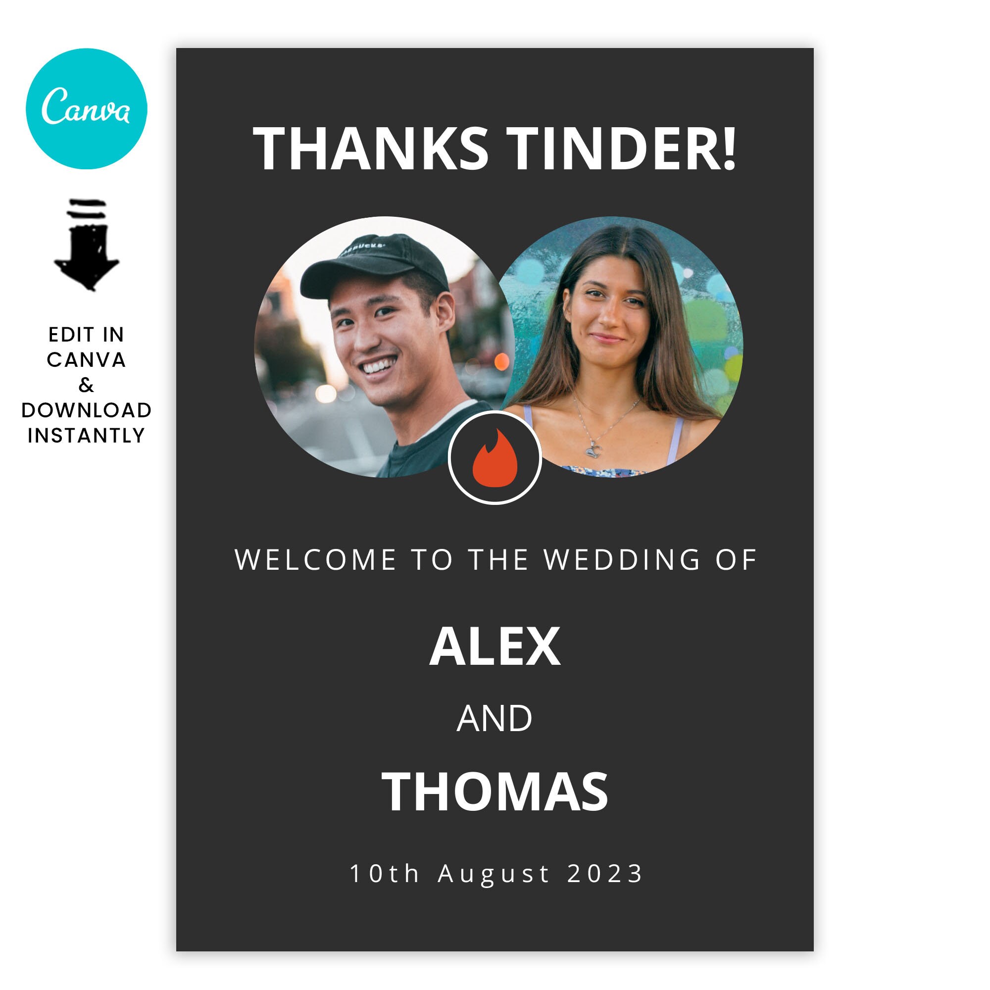 Tinder Match | Customisable Welcome Sign | Weddings & Engagement ...