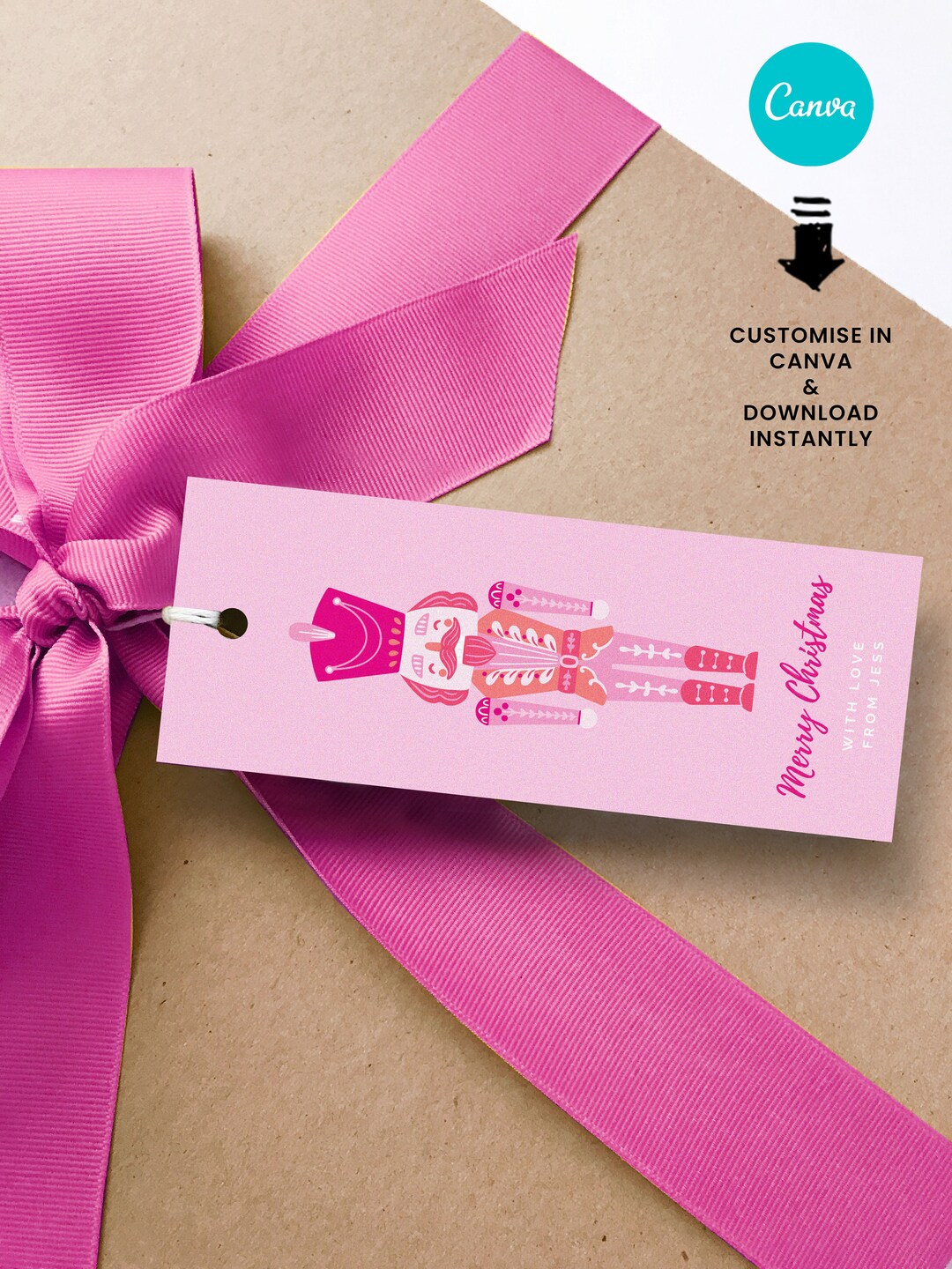 Christmas Gift Tag Pink Printable Digital Canva Download - Etsy