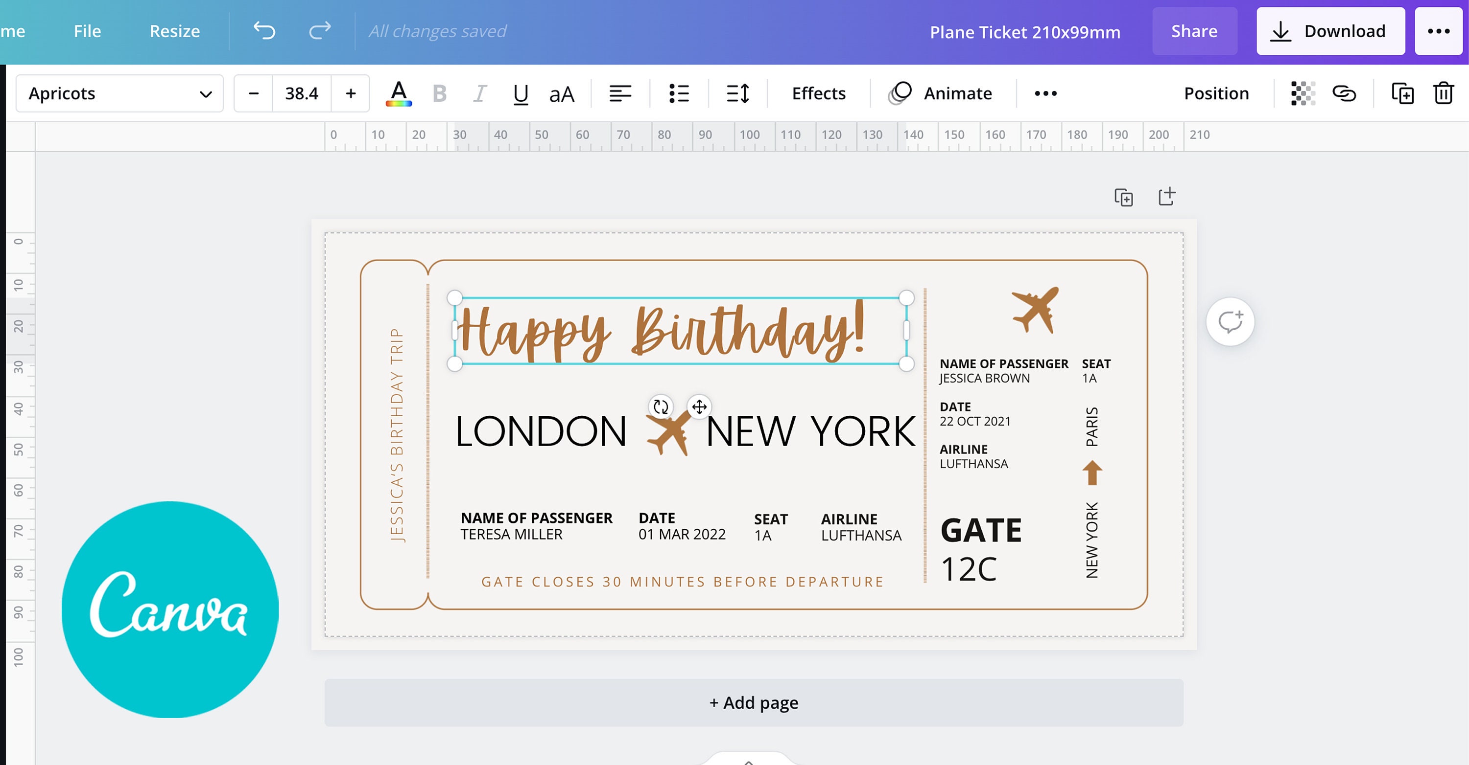 Plane Ticket Template, Surprise Airline Gift, Invitation Gift, Vacation ...
