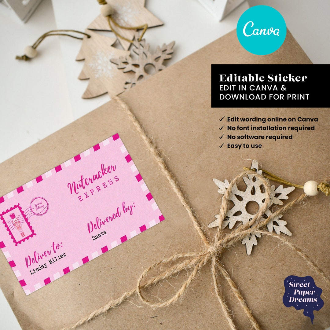 Personalized Gift Tag Sticker Pink | Christmas Printable | Digital ...