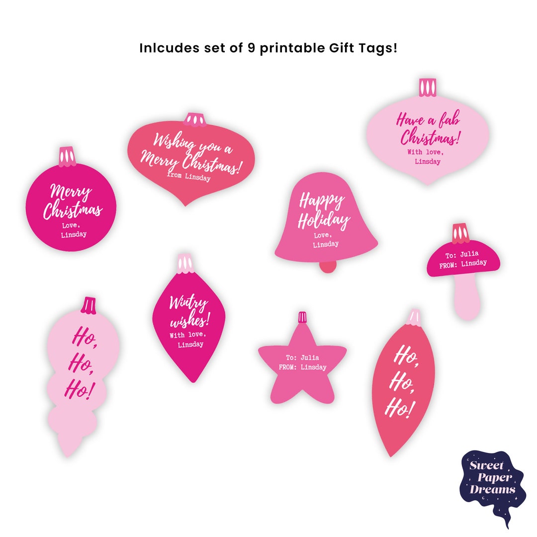 Personalized Christmas Gift Tag Pink Set Printable Digital Canva ...