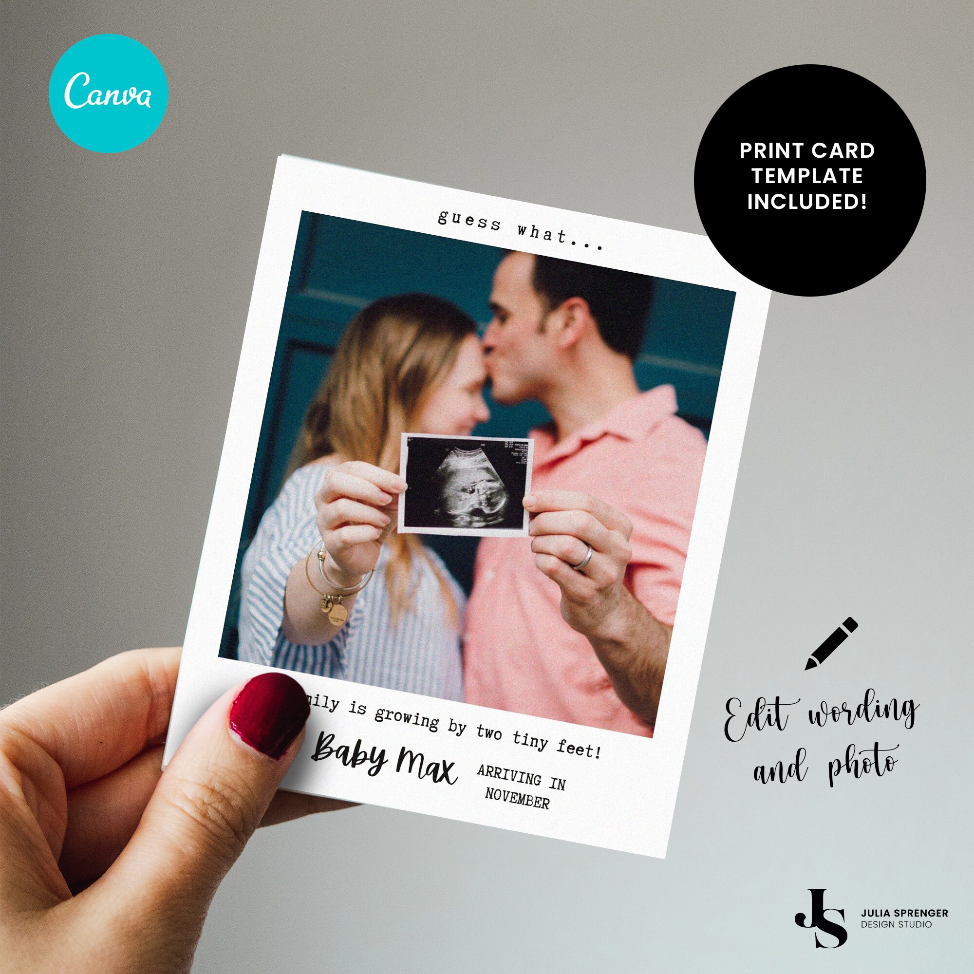 Pregnancy Announcement Digital Card Template Canva Download - Etsy