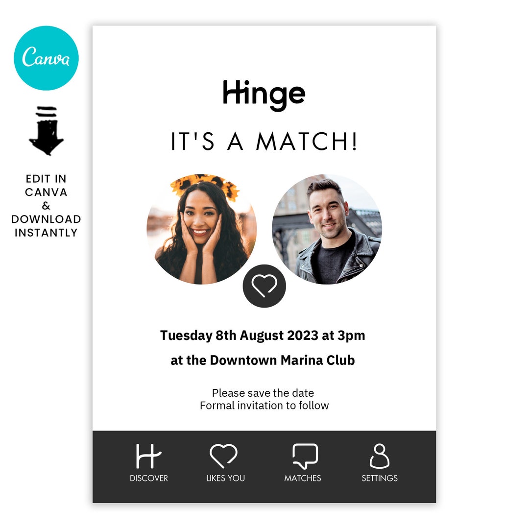 Hinge Matched Invitation Card | Save the Date | Wedding | Canva ...