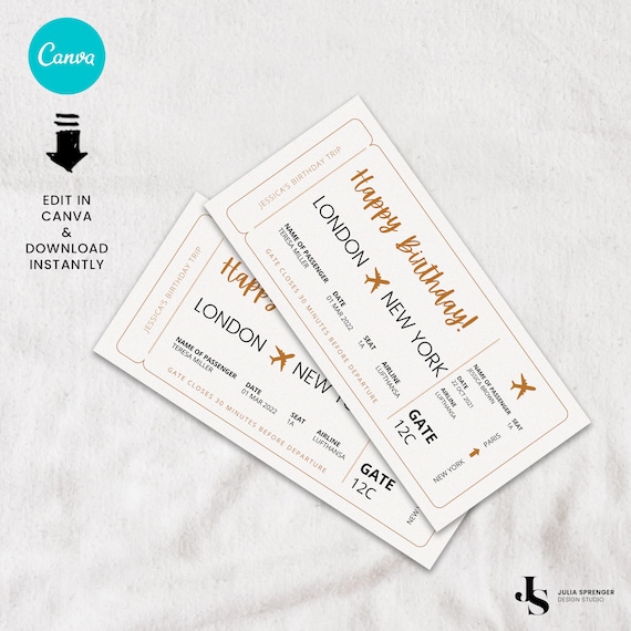 Plane Ticket Template Surprise Airline Gift Invitation Gift | Etsy