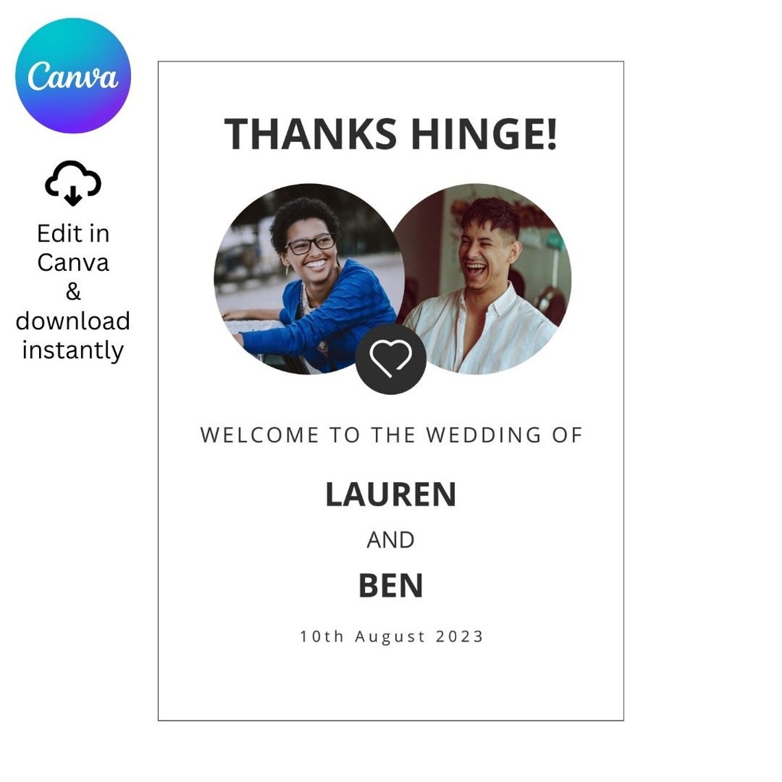 Hinge Match | Customisable Welcome Sign | Weddings & Engagement | Canva ...