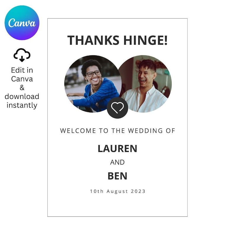 Hinge Match | Customisable Welcome Sign | Weddings & Engagement | Canva ...