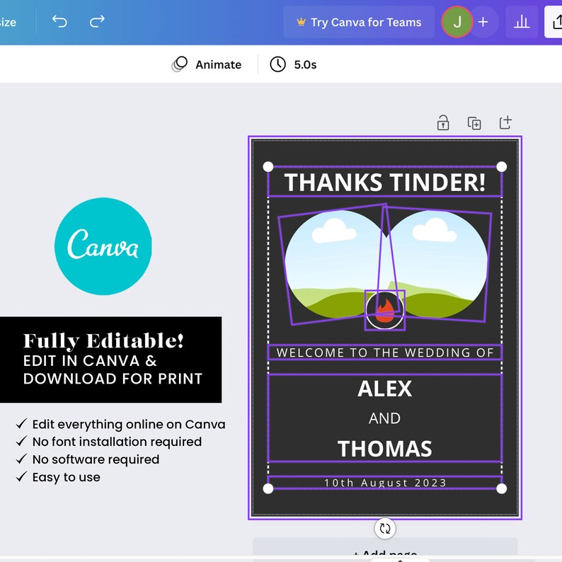Tinder Match | Customisable Welcome Sign | Weddings & Engagement ...