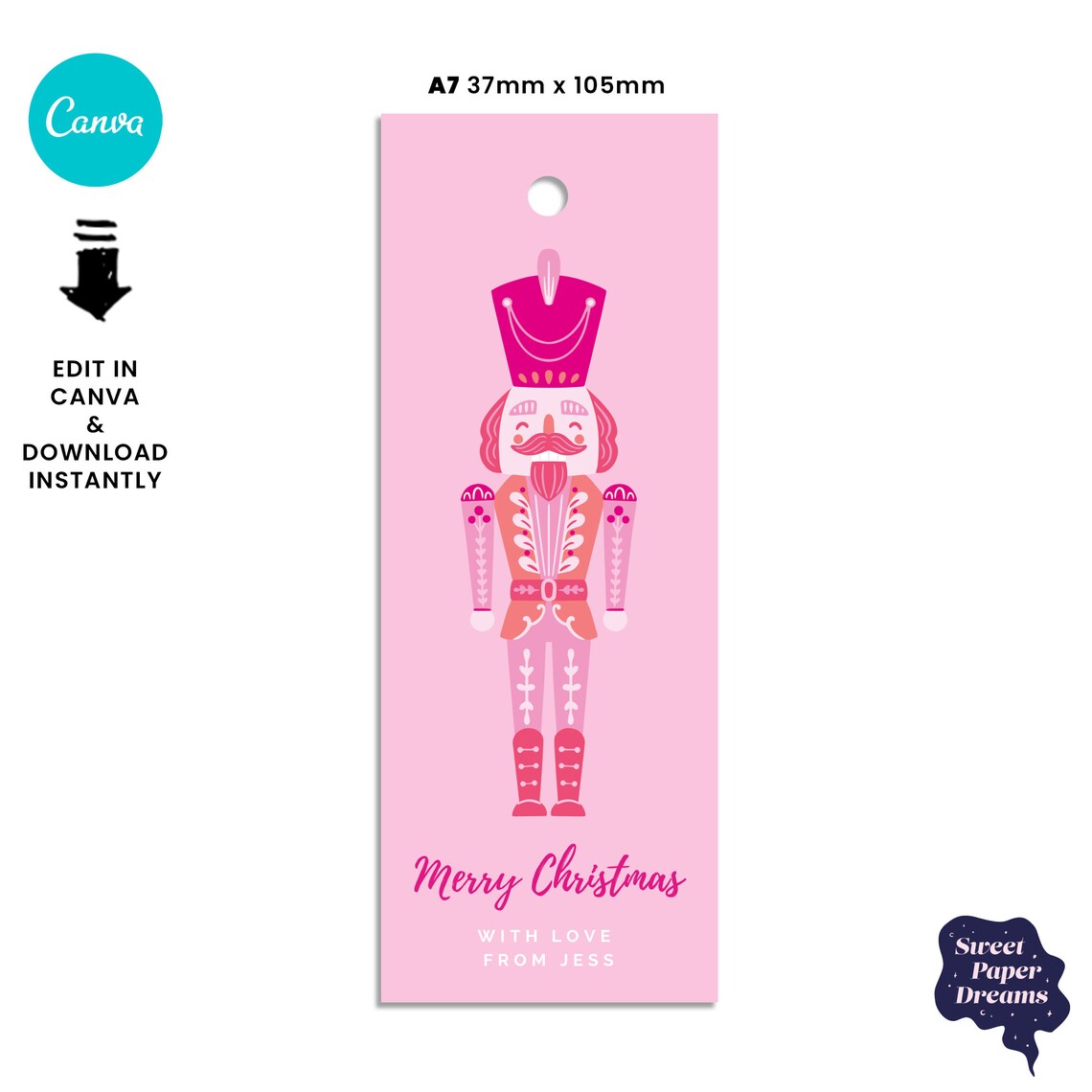 Christmas Gift Tag Pink Printable Digital Canva Download - Etsy
