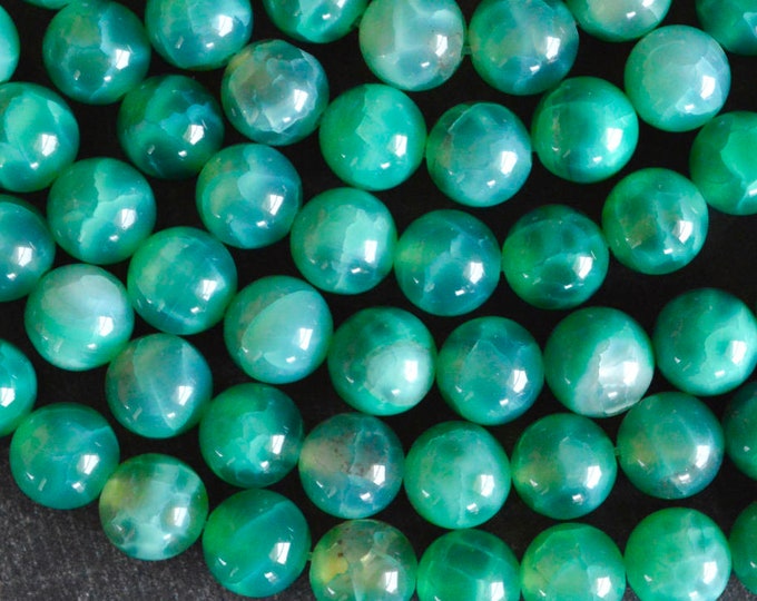 8mm Green Fire Agate Stone Beads Gemstone Smooth Round Agate (8 Beads ...