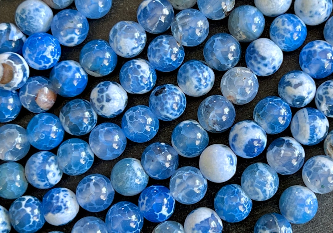 8mm Agate Beads Faceted Round Blue White Stone Beads (10 Beads) Stone ...