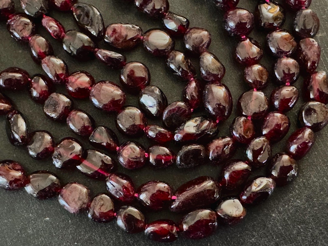 6-8mm Garnet Beads Deep Red Gemstone Beads Tumbled Nugget Lentil Shape ...