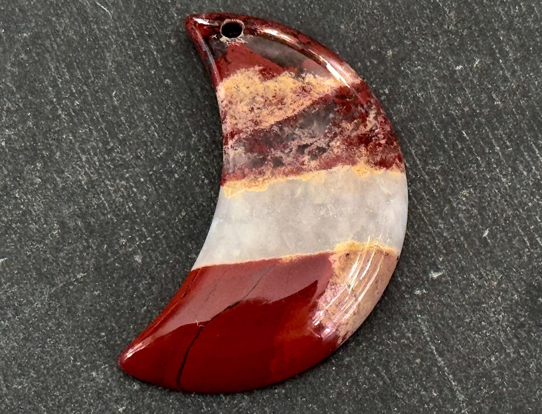 40mm Red Jasper Crescent Stone Pendant Moon Shape Gemstone Pendant ...
