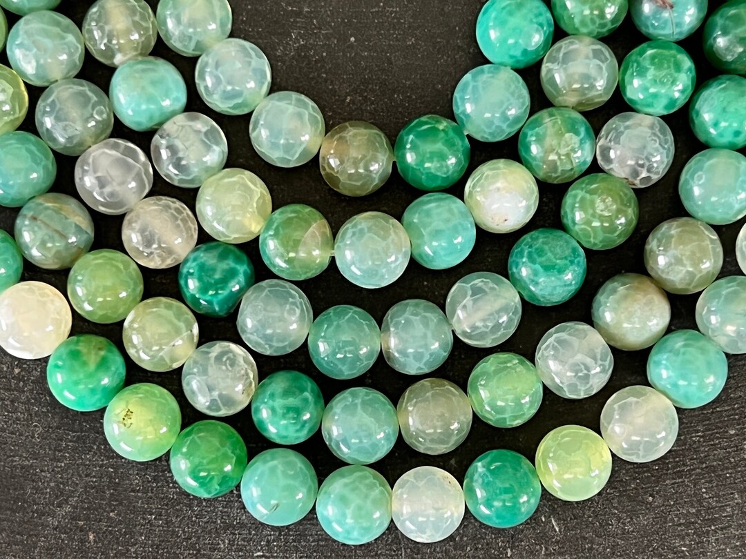 8mm Green Fire Agate Stone Beads Gemstone Smooth Round Agate (9 Beads ...
