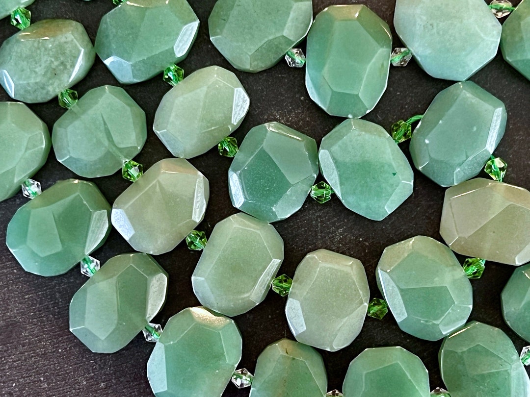 20mm Green Aventurine Stone Bead 20x16x7mm Gemstone Faceted Polygon ...