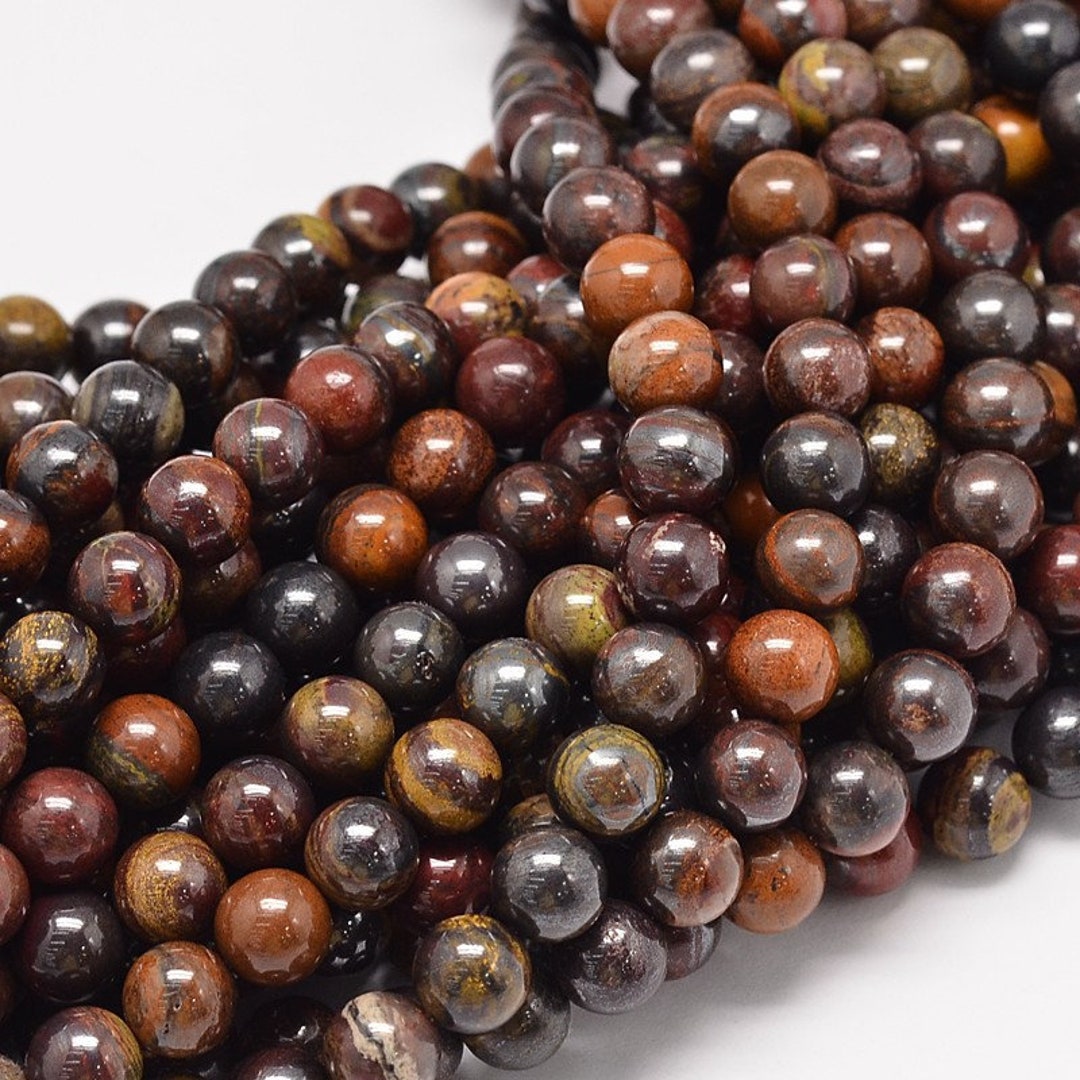 10mm Red Tiger Iron Jasper Stone Beads, Red Brown, Brown, Gold Gemstone ...