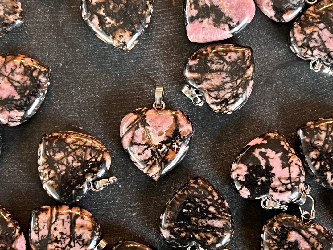 20mm Rhodonite Heart Pendant, Pink Heart Stone Pendant 20x6mm Natural ...