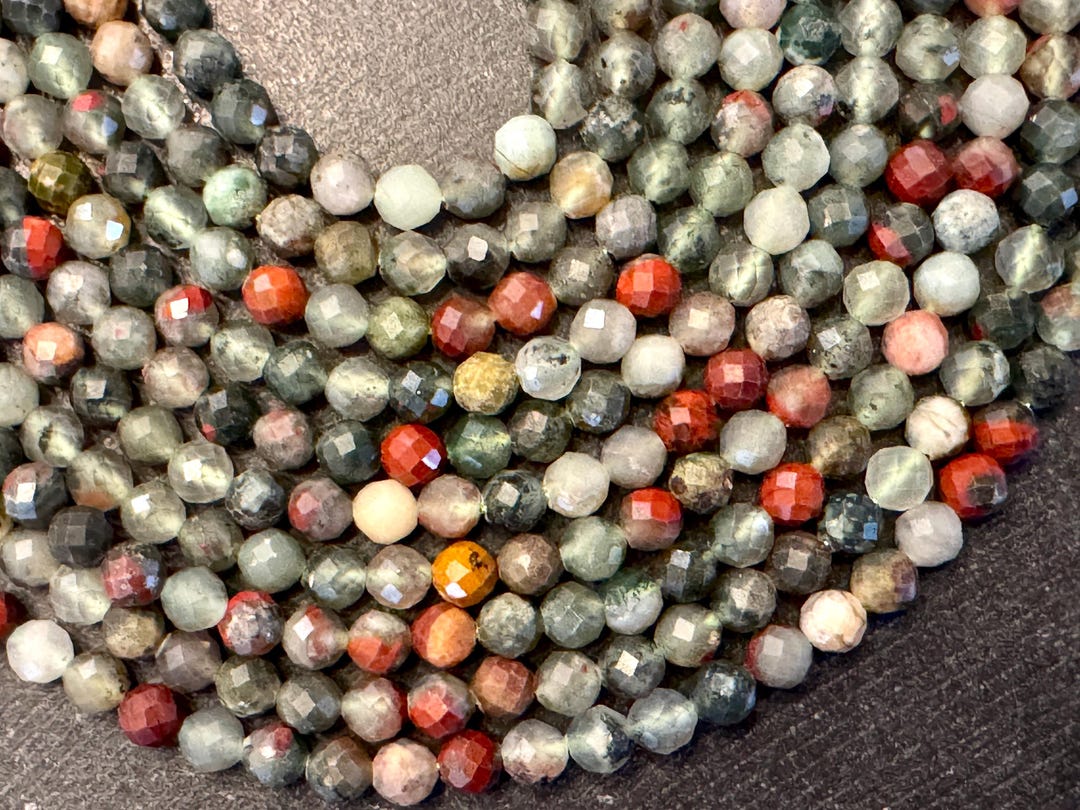 4mm Natural African Bloodstone Beads Micro Faceted Red Gray Stone Beads ...