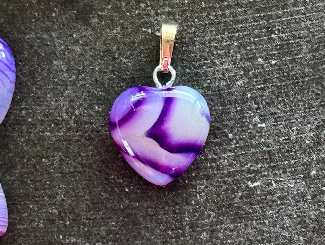 15mm Purple Agate Heart Pendant Striped Agate 15x15x8mm White Purple ...