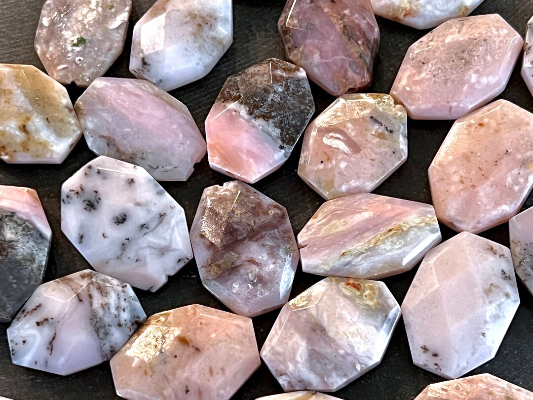 30mm Pink Opal Bead, Faceted Pink Peruvian Opal 30x22x8mm Pendant Bead ...