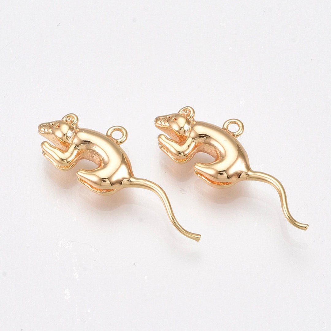 23mm Mouse Charm 18K Gold Plated Brass 9x23x4mm 1 Piece Real Gold ...