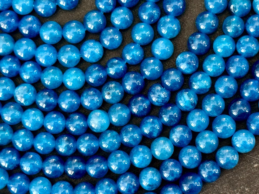6mm Royal Blue Quartz Smooth Stone Beads Natural Gemstone Dyed (12 ...