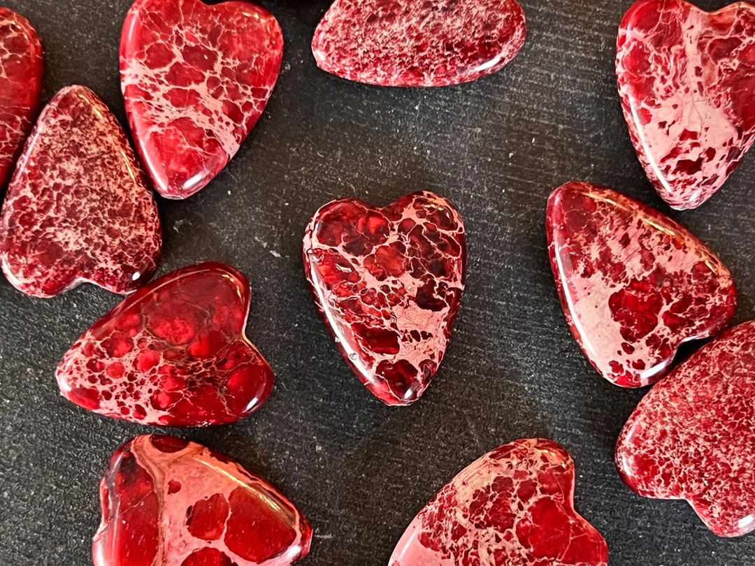 20mm Imperial Jasper, Regalite Stone Heart Pendant Bead (1 Bead) Red ...