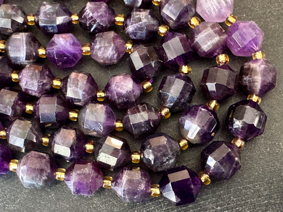 10mm Amethyst Beads Faceted Bicone Prism Cut (4 Beads) Purple Amethyst ...