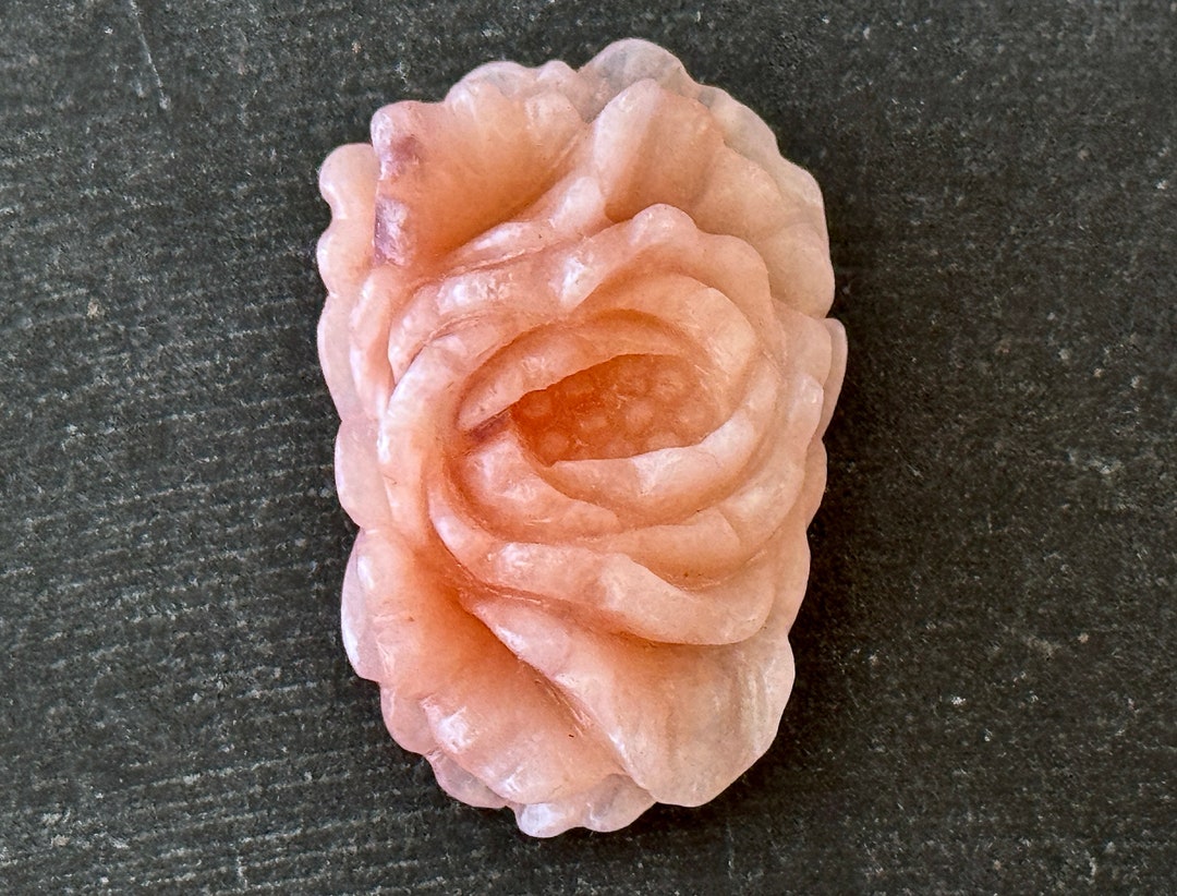 40mm Hand Carved Stone Pendant Peony Flower Pink Aventurine Natural ...