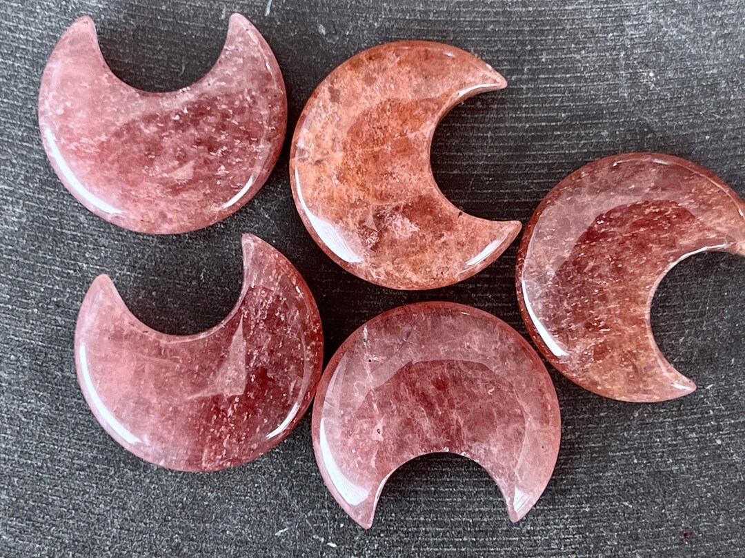 30mm Strawberry Quartz Moon Undrilled Stone Smooth Pink Moon Crescent ...