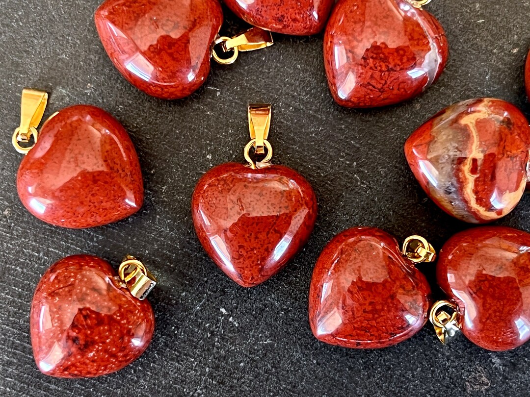 15mm Red Jasper Puffed Heart Pendant Gemstone Stone Pendant 15x15x9mm ...