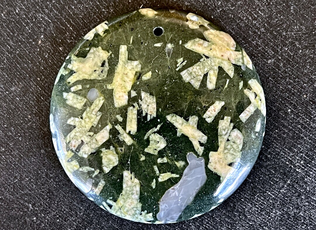 48mm Green Jasper Pendant, Puffed Coin Shape Designer Cut Stone Pendant ...