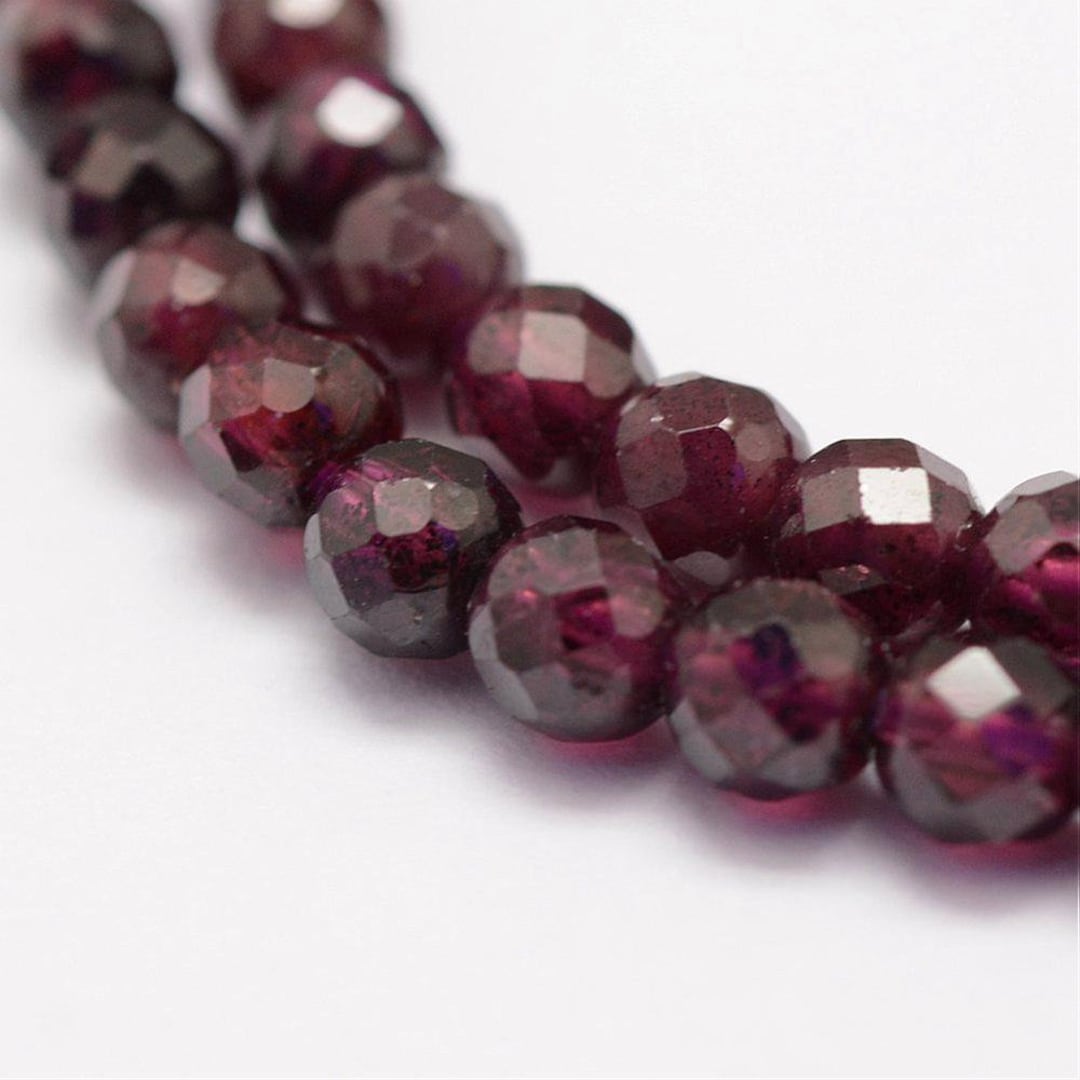 4mm Garnet Stone Beads, Deep Red Gemstone Beads, Round Faceted Garnet ...