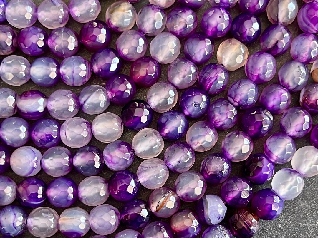 8mm Faceted Orchid Purple Agate Stone Beads, Gemstone, Faceted Agate ...
