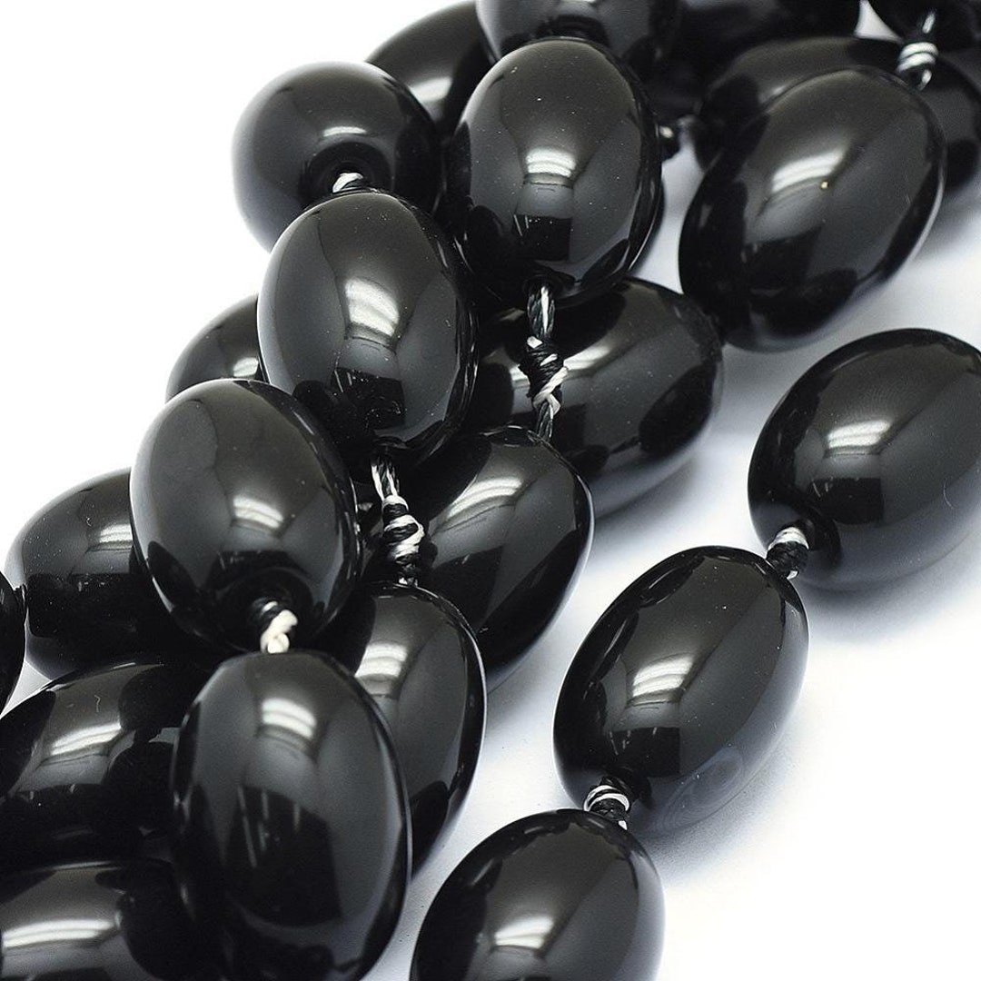 30mm Black Onyx Stone Bead Gemstone (1 Bead) Shiny Oval Barrel Smooth ...