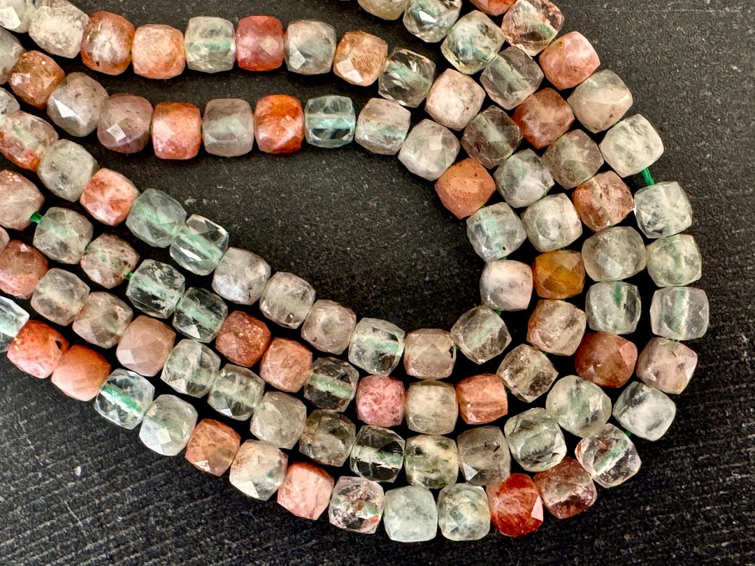 5mm Arusha Sunstone Faceted Cube 5x5mm Gemstone Beads Orange (10 Beads ...