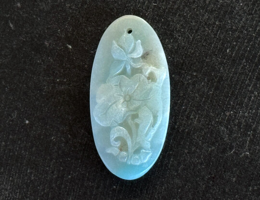 35mm Hand Carved Amazonite Stone Flower Pendant Natural Aqua Blue ...