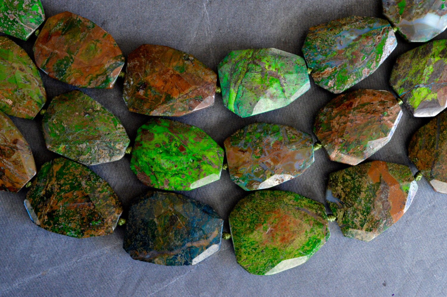 40mm Large Green Brown Jasper Stone Beads Hand Cut and | Etsy