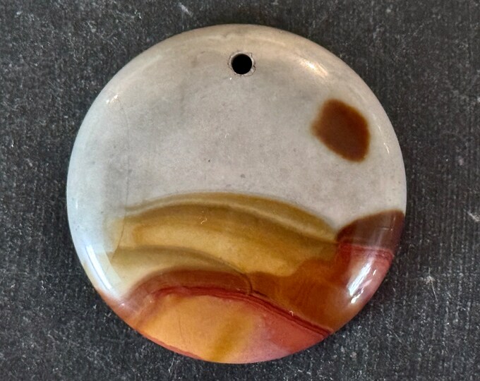 38mm Polychrome Jasper Coin Shape Pendant, Designer Stone Pendant, Red ...