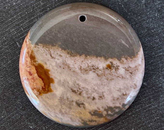 42mm Polychrome Jasper Coin Shape Pendant, Designer Stone Pendant, Red ...
