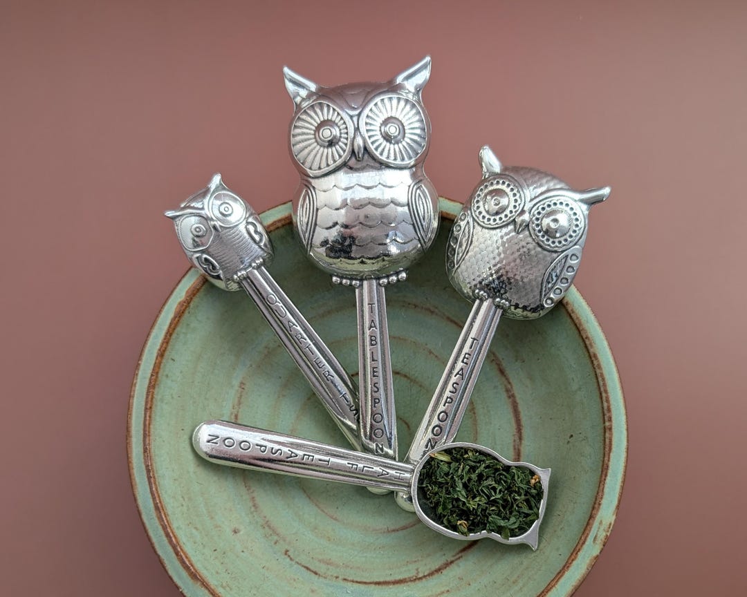 Owl Measuring Spoons- Pewter Tablespoon, Teaspoon, Half Teaspoon ...
