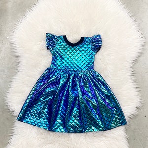 Flutter Sleeves Scallops Mermaid Birthday Dress, Toddler Birthday ...