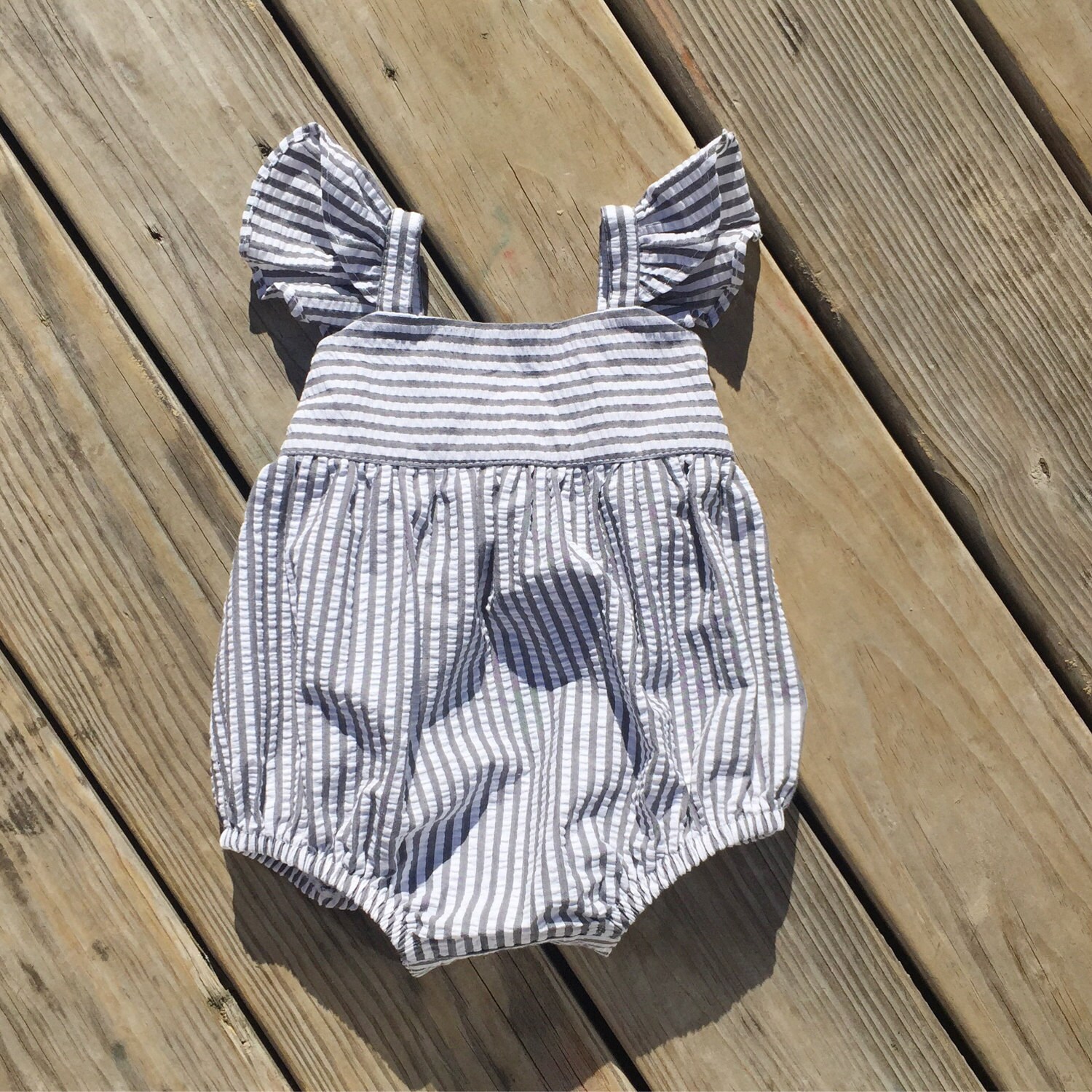 Seersucker big bow bubble romper baby girl Seersucker - Etsy.de