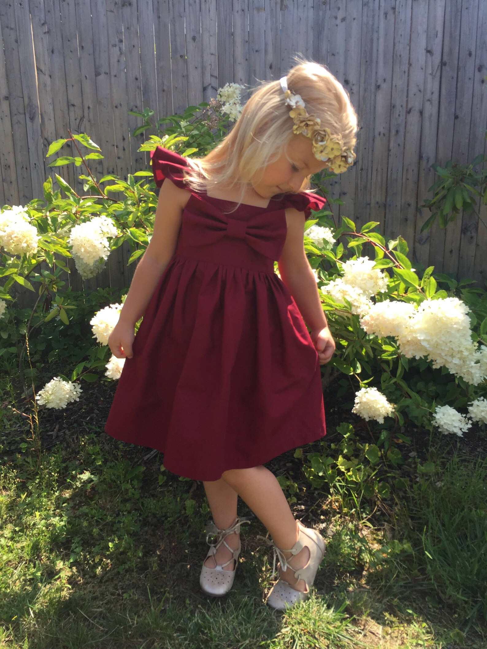 Maroon Big Bow Dress / Girls Fall Dress / Maroon Baby Flutter - Etsy