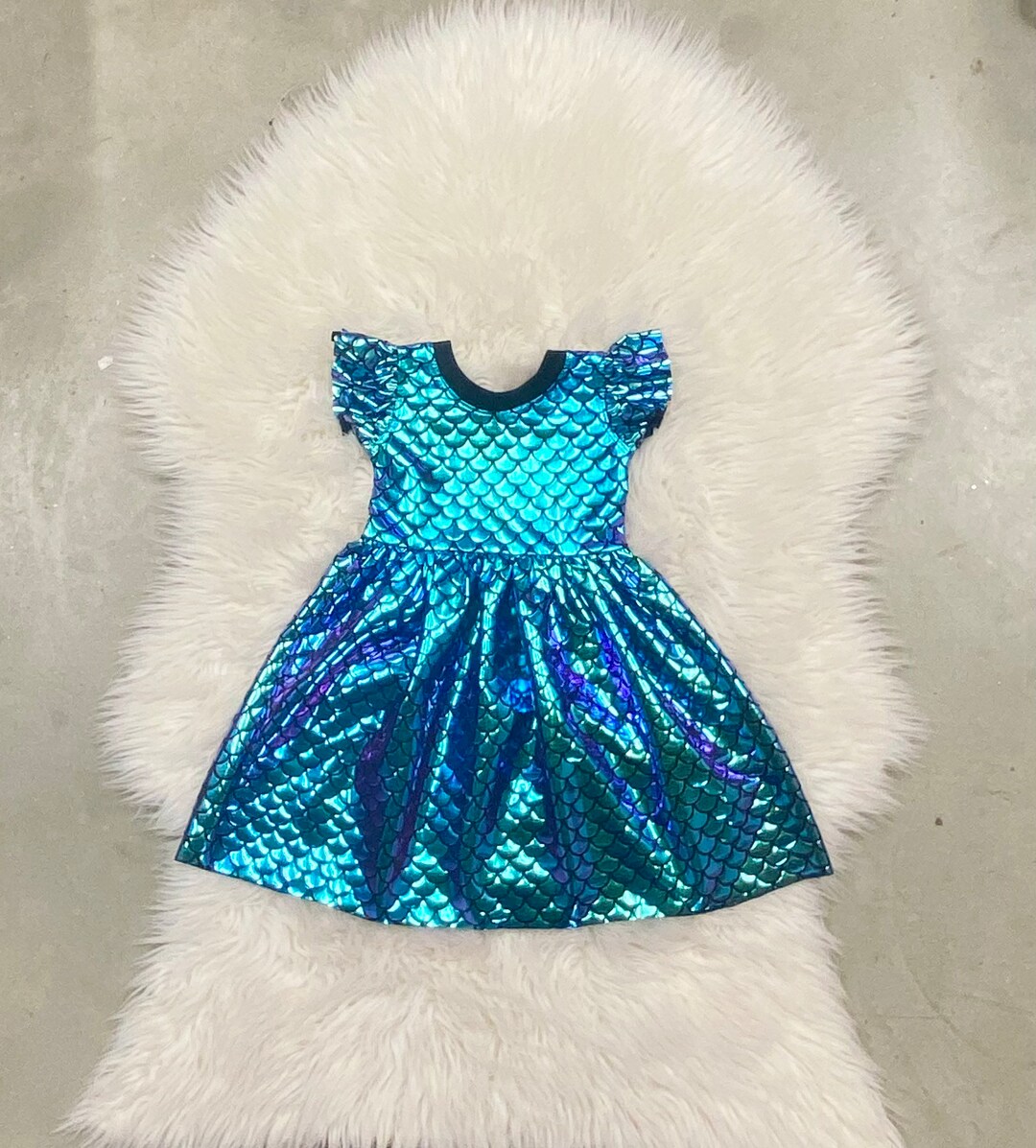 Flutter Sleeves Scallops Mermaid Birthday Dress, Toddler Birthday ...