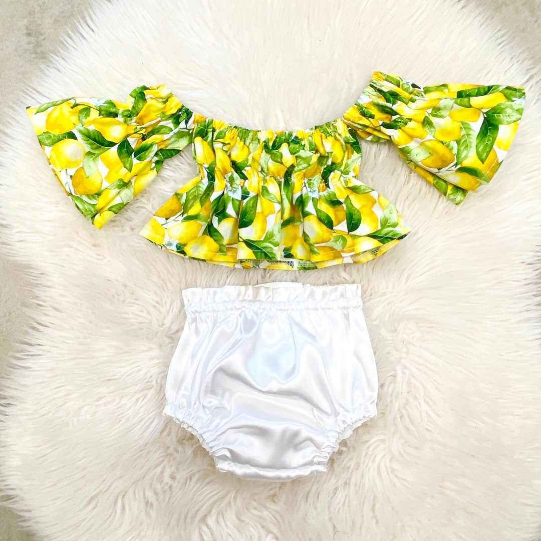 Lemon Crop Top and White Heigh Waisted Bloomers Baby Girl Set, Boho ...